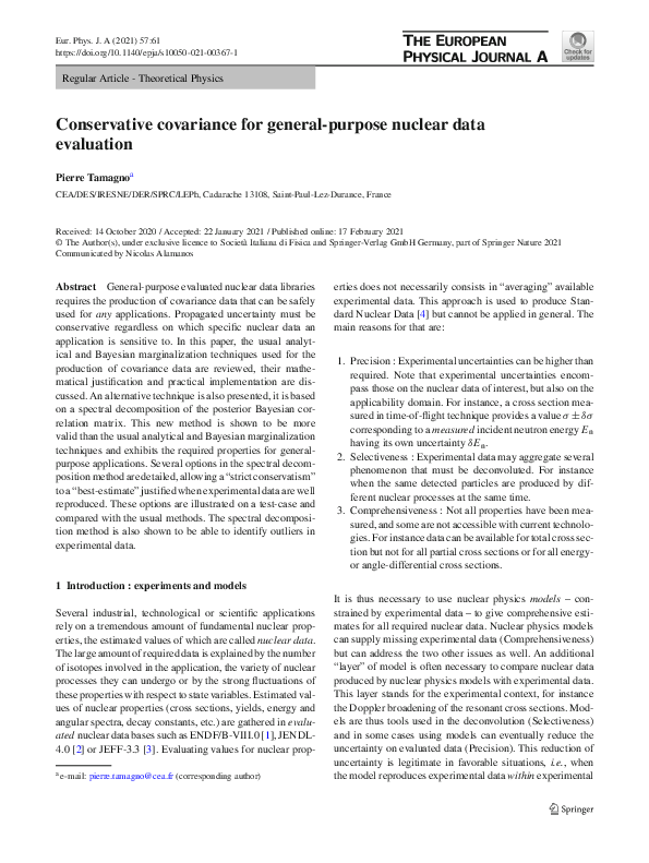 Pdf Conservative Covariance For General Purpose Nuclear Data Evaluation Pierre Tamagno