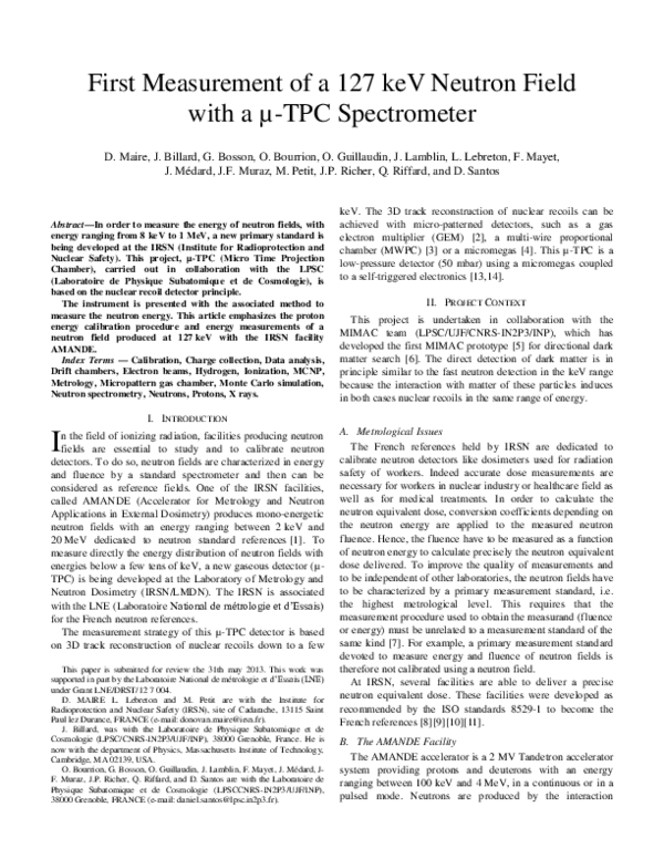 (PDF) First Measurement of a 127 keV Neutron Field with a $\mu$-TPC ...