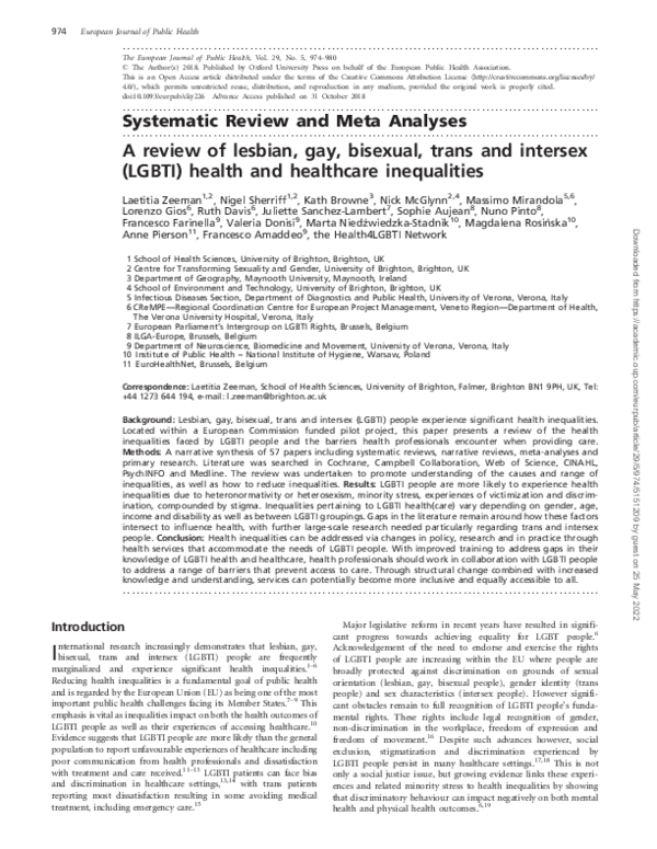 (PDF) A review of lesbian, gay, bisexual, trans and intersex (LGBTI) health and healthcare ...