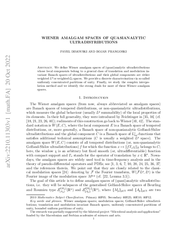 (PDF) Wiener amalgam spaces of quasianalytic ultradistributions | Pavel ...