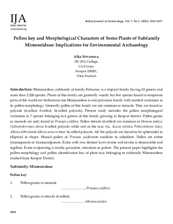 (PDF) Pollen key and morphological characters of some plants of ...