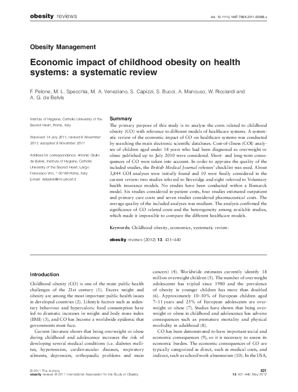 (PDF) Economic impact of childhood obesity on health systems: a ...