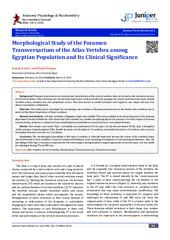 (PDF) Anatomy Physiol Biochem Int J Morphological Study of the Foramen ...