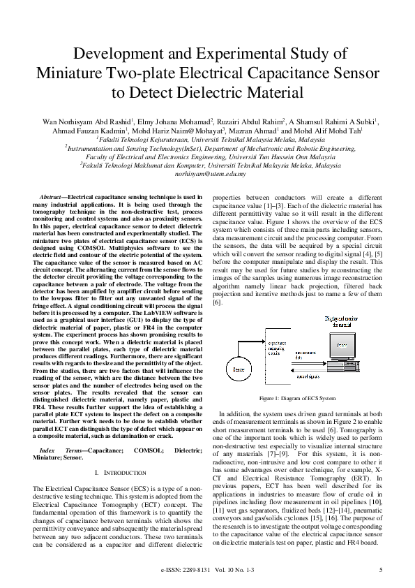 (PDF) Development and Experimental Study of Miniature Two-plate Electrical Capacitance Sensor to ...