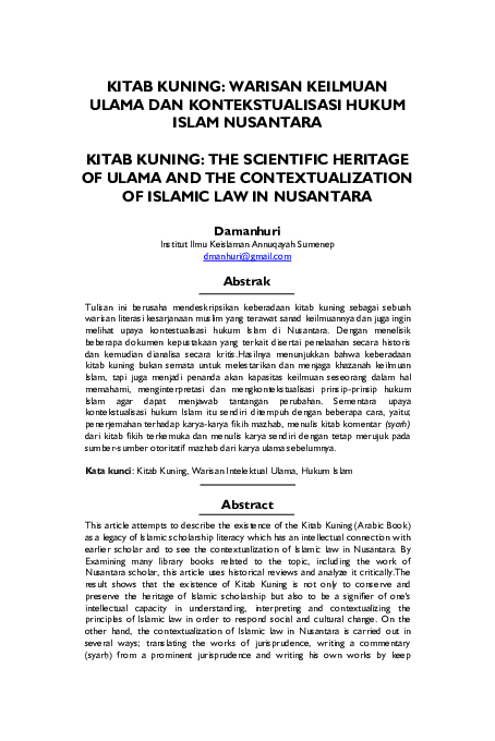(PDF) Kitab Kuning: Warisan Keilmuan Ulama dan Kontekstualisasi Hukum ...