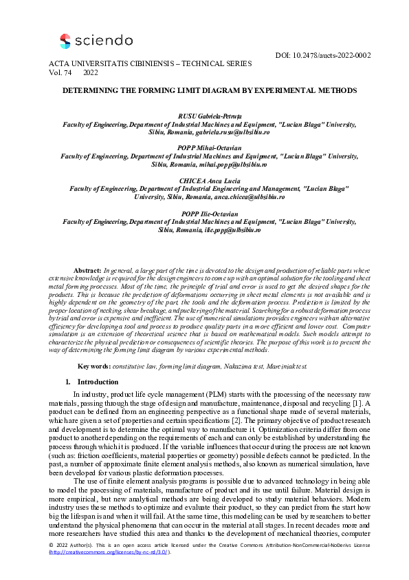 Pdf Determining The Forming Limit Diagram By Experimental Methods