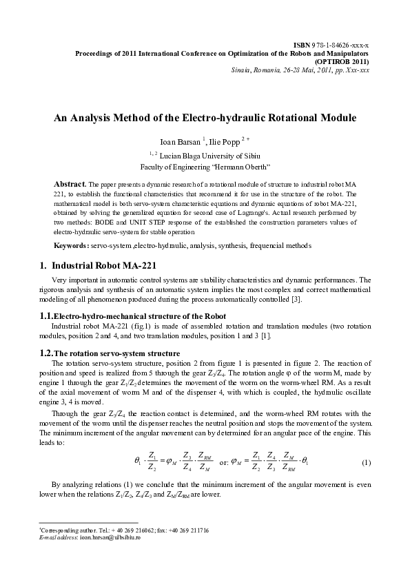 (PDF) An Analysis Method of the Electro-Hydraulic Rotational Module