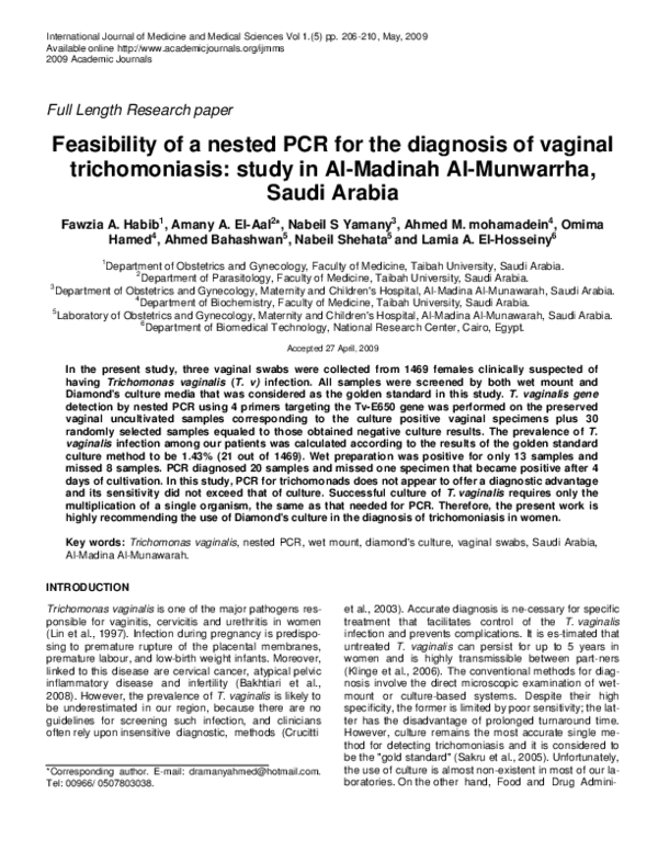 Pdf Feasibility Of A Nested Pcr For The Diagnosis Of Vaginal