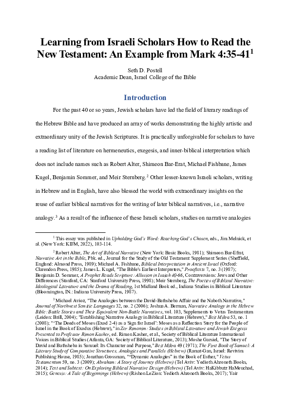 (PDF) Learning from Israeli Scholars How to Read the New Testament: An ...