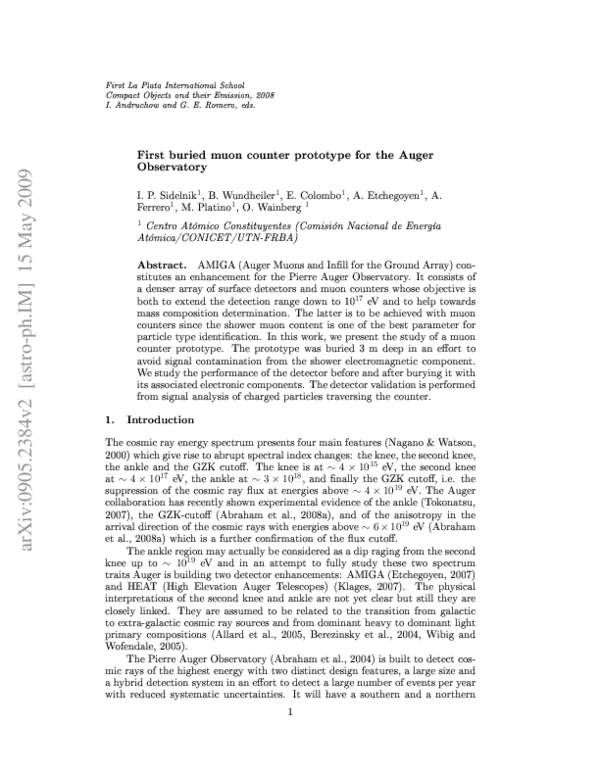 (PDF) First buried muon counter prototype for the Auger Observatory