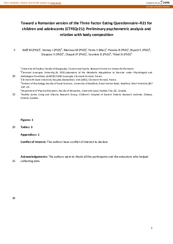 (PDF) Toward a Romanian version of the Three-Factor Eating ...