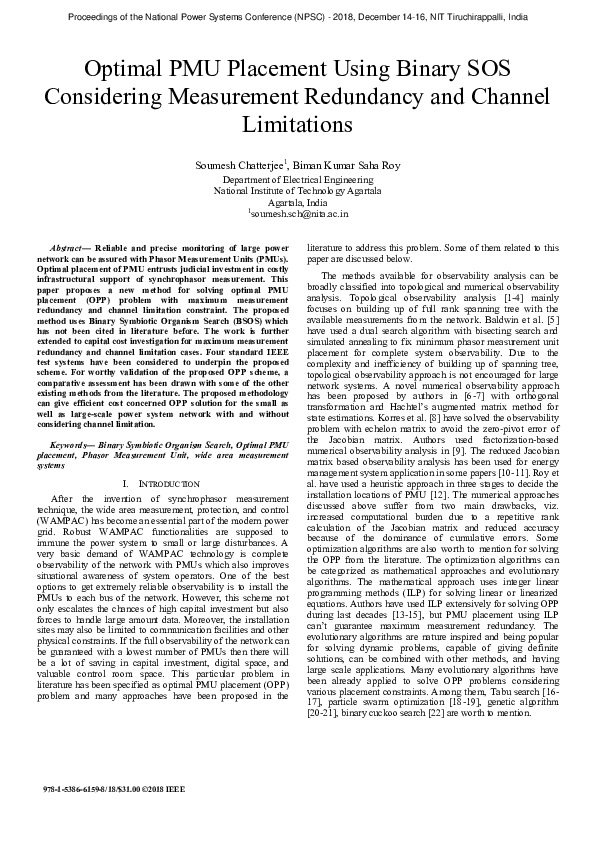 (PDF) Optimal PMU Placement Using Binary SOS Considering Measurement Redundancy and Channel ...