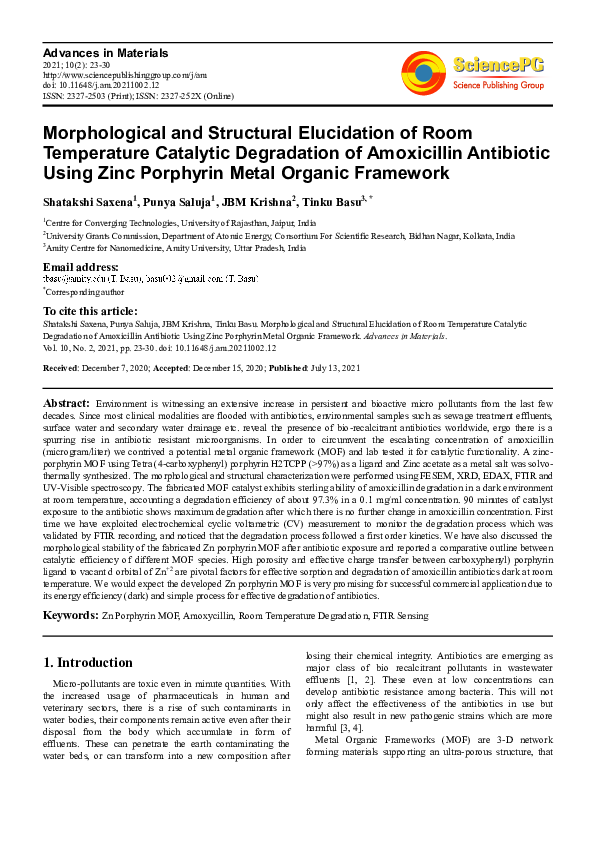 (PDF) Morphological and Structural Elucidation of Room Temperature Catalytic Degradation of ...
