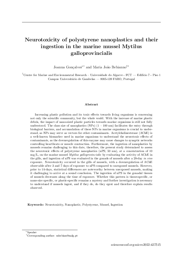 (PDF) Neurotoxicity of polystyrene nanoplastics and their ingestion in the marine mussel Mytilus ...