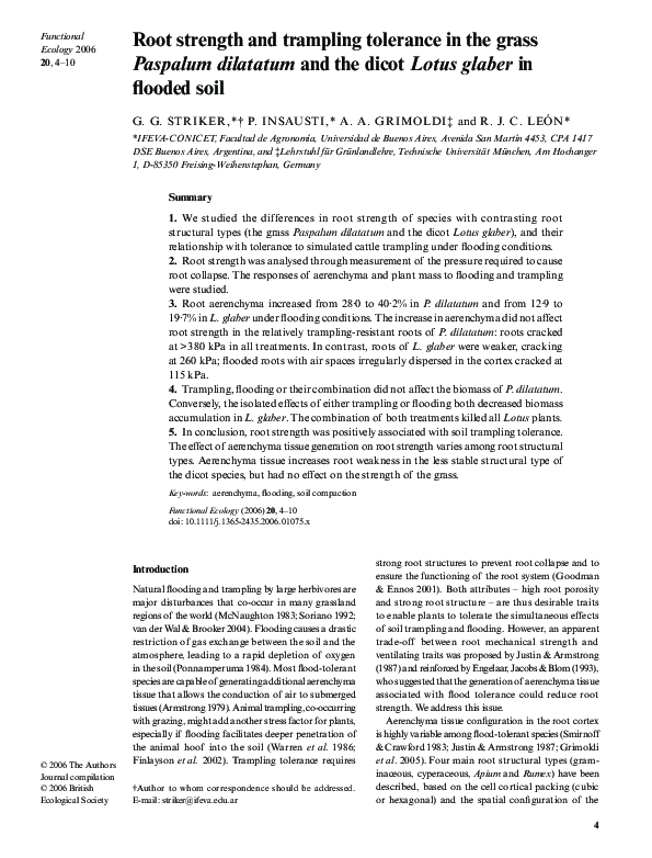 (PDF) Root strength and trampling tolerance in the grass Paspalum ...