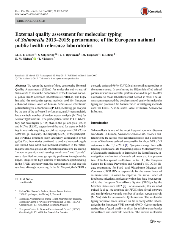 (PDF) External quality assessment for molecular typing of Salmonella ...