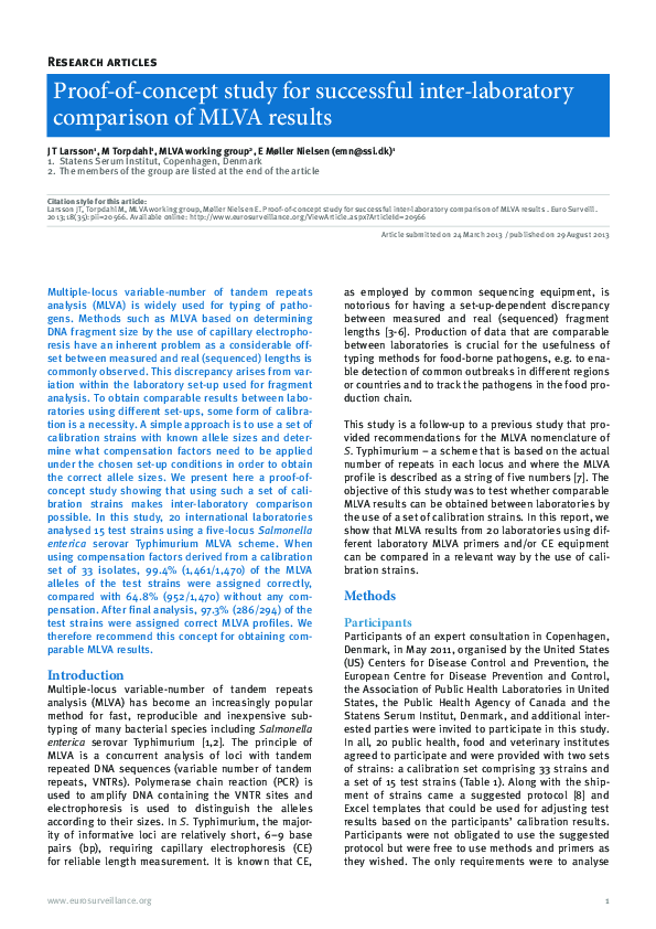 (PDF) Proof-of-concept study for successful inter-laboratory comparison of MLVA results
