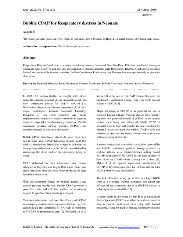 (PDF) Bubble CPAP for Respiratory distress in Neonate