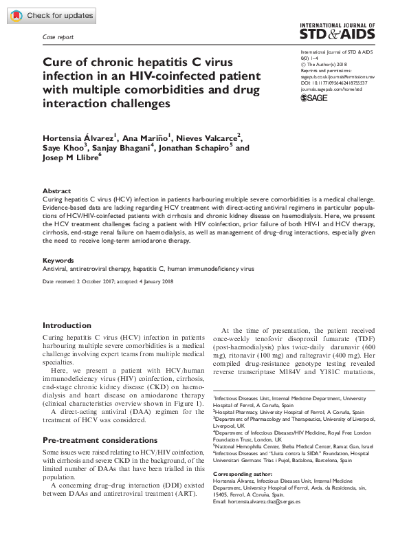 (PDF) Cure of chronic hepatitis C virus infection in an HIV-coinfected ...