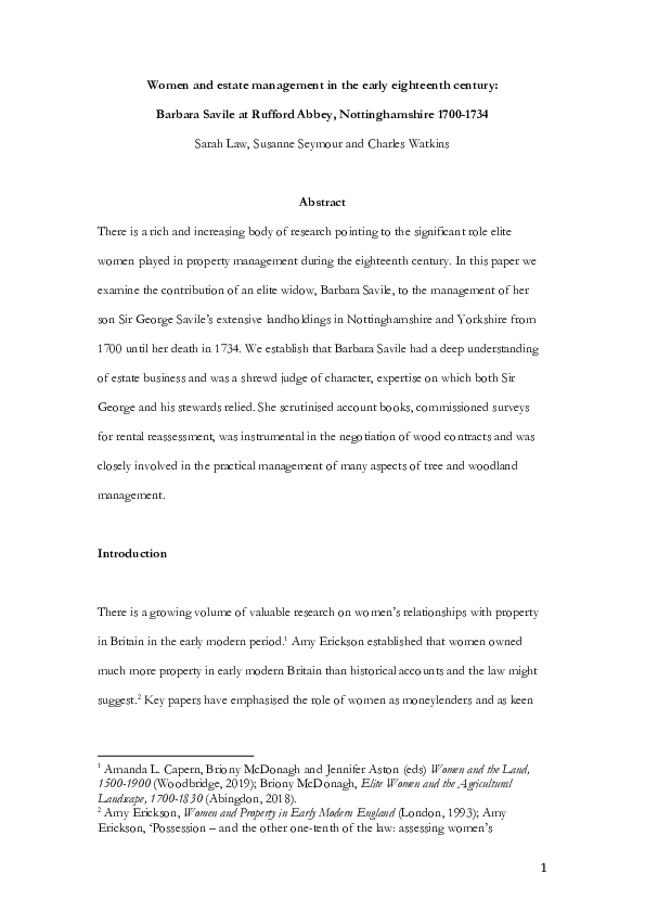 (PDF) Women and estate management in the early eighteenth century ...