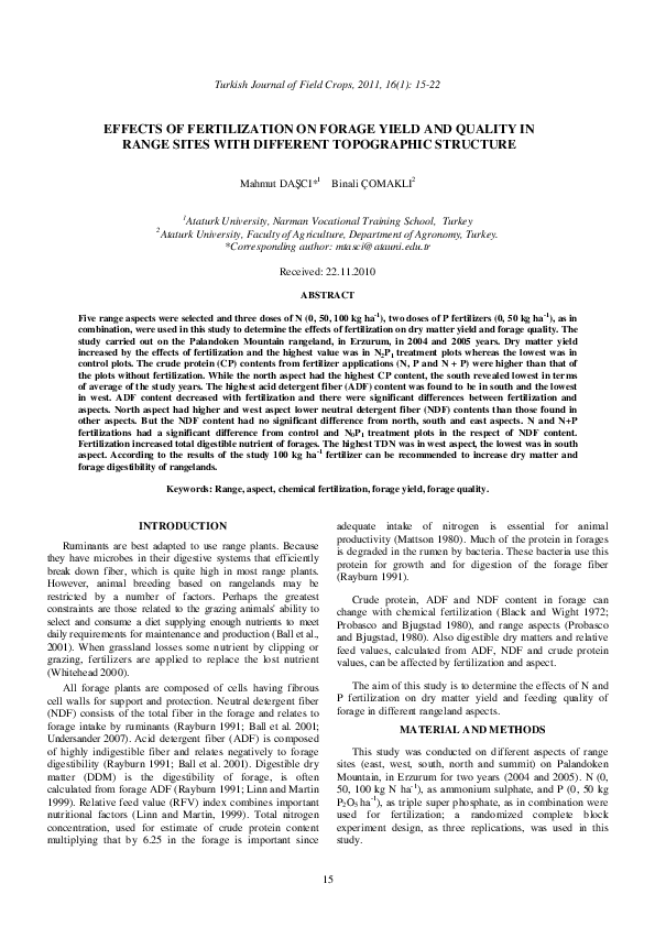(PDF) Effects of Fertilization on Forage Yield and Quality in Range ...