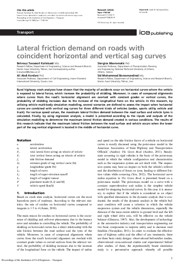 (PDF) Lateral friction demand on roads with coincident horizontal and ...