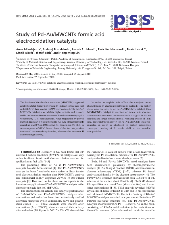 (PDF) Study of Pd-Au/MWCNTs formic acid electrooxidation catalysts (PDF) Study of Pd-Au/MWCNTs formic acid electrooxidation catalysts