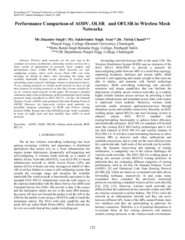 Pdf Performance Comparison Of Aodv Olsr And Oflsr In Wireless Mesh