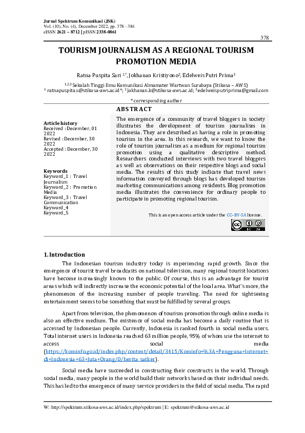 (PDF) Tourism Journalism as A Regional Tourism Promotion Media