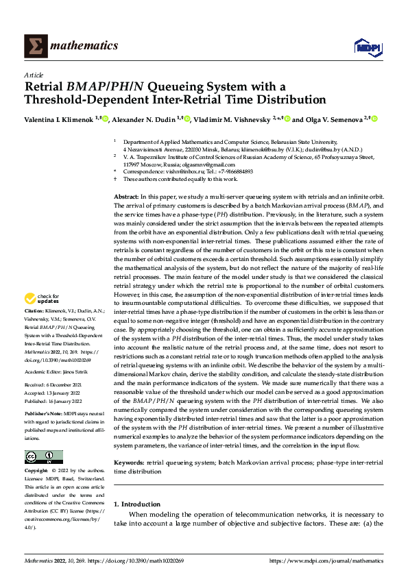 (PDF) Retrial BMAP/PH/N Queueing System with a Threshold-Dependent Inter-Retrial Time ...