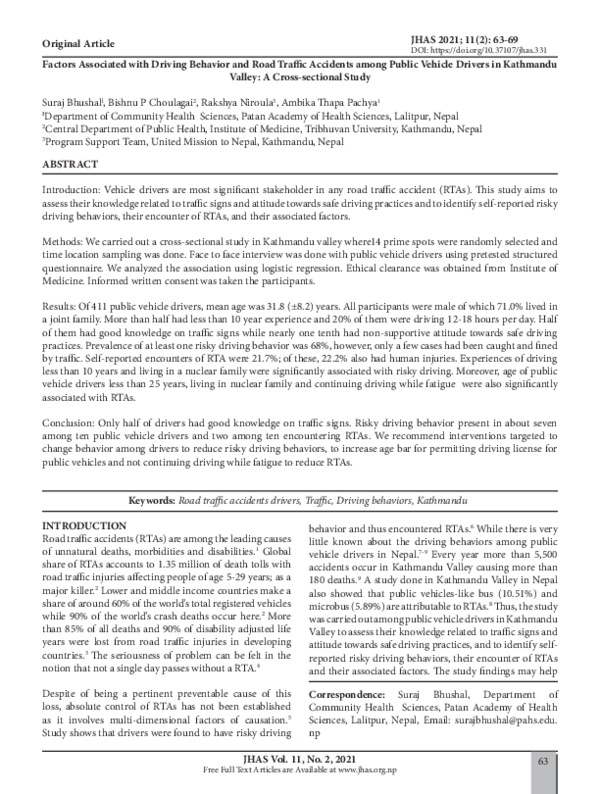 (PDF) Factors Associated with Driving Behavior and Road Traffic Accidents among Public Vehicle ...