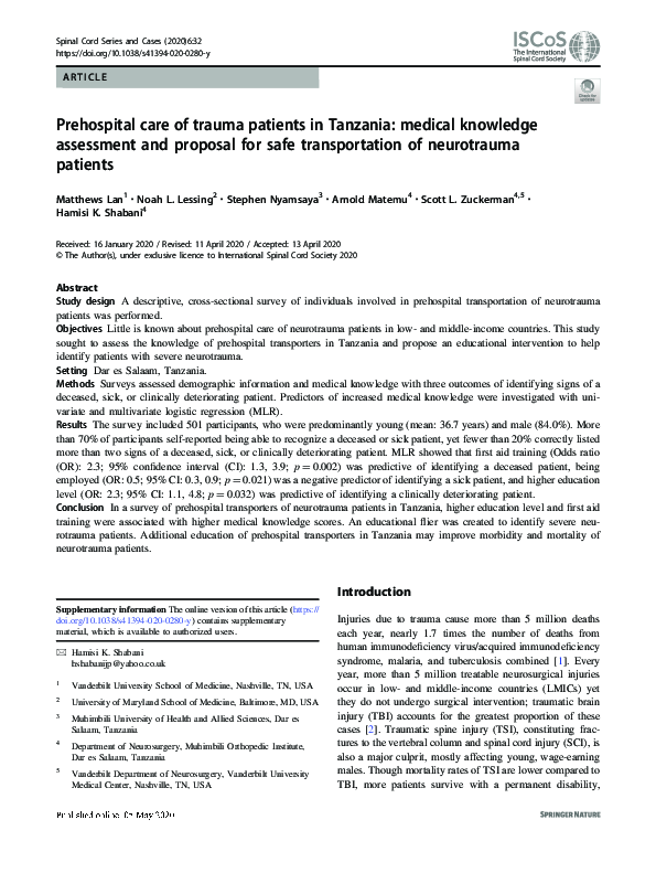 (PDF) Neurotrauma Care Education in Tanzania