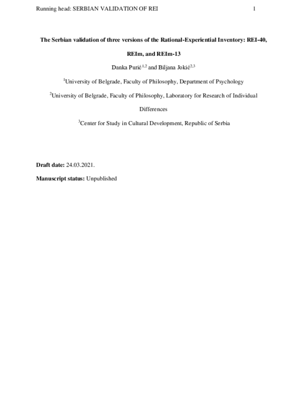 (PDF) The Serbian validation of three versions of the Rational ...