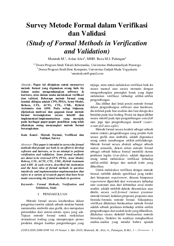 (PDF) Survey Metode Formal dalam Verifikasi dan Validasi