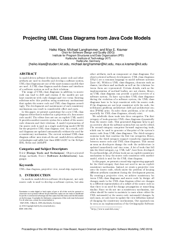 (PDF) Projecting UML Class Diagrams from Java Code Models