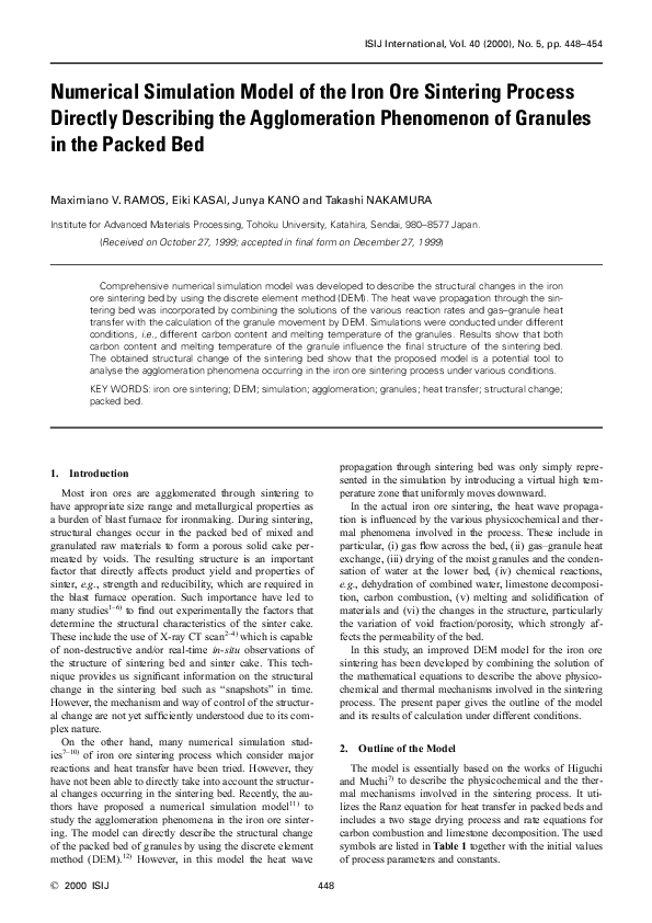 (PDF) Numerical Simulation Model of the Iron Ore Sintering Process Directly Describing the ...