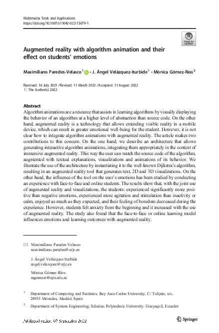(PDF) Augmented reality with algorithm animation and their effect on students’ emotions
