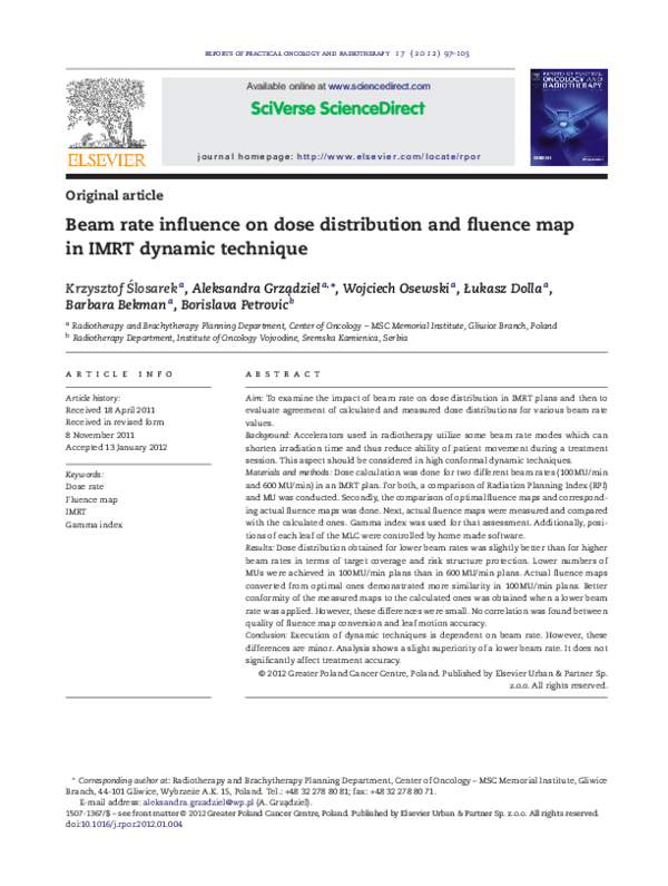 (PDF) Beam rate influence on dose distribution and fluence map in IMRT dynamic technique