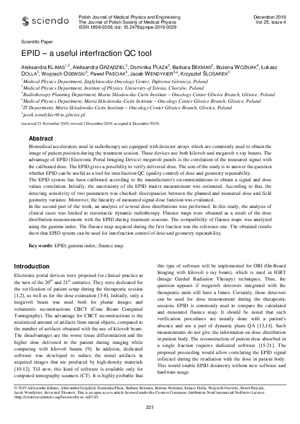 (PDF) EPID – a useful interfraction QC tool