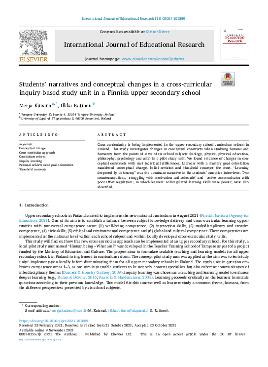 (PDF) Students’ narratives and conceptual changes in a cross-curricular ...