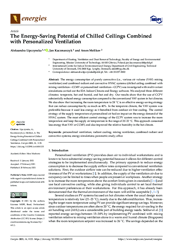 (PDF) The Energy-Saving Potential of Chilled Ceilings Combined with ...