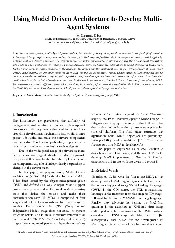 (PDF) Using Model Driven Architecture to Develop Multi-Agent Systems