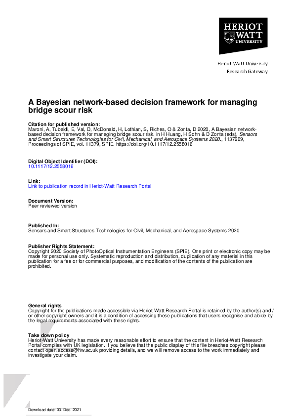 Pdf A Bayesian Network Based Decision Framework For Managing Bridge Scour Risk Hazel