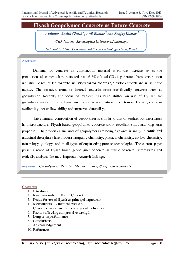 (PDF) Flyash Geopolymer Concrete as Future Concrete