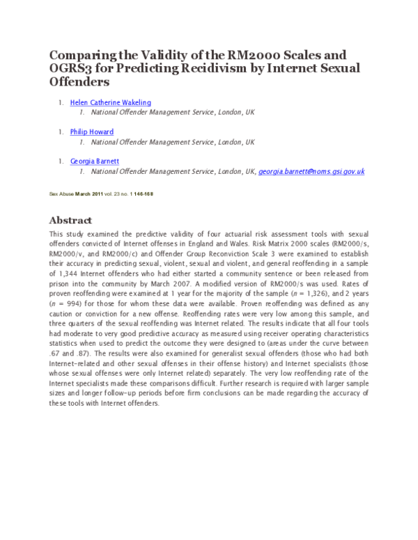 (PDF) Comparing the validity of the RM2000 scales and OGRS3 for ...