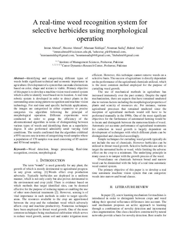 (PDF) A real-time weed recognition system for selective herbicides using morphological operation
