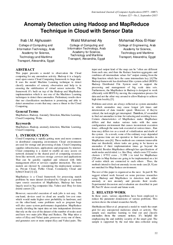Pdf Anomaly Detection Using Hadoop And Mapreduce Technique In Cloud 2390