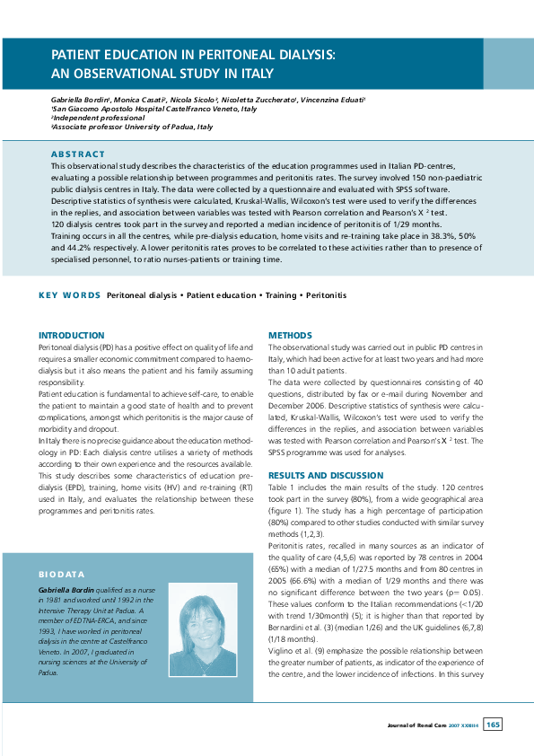(PDF) Patient Education in Peritoneal Dialysis: An Observational Study in Italy