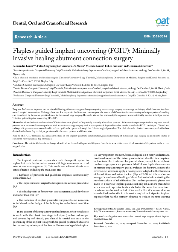 (PDF) Flapless guided implant uncovering (FGIU): Minimally invasive healing abutment connection ...