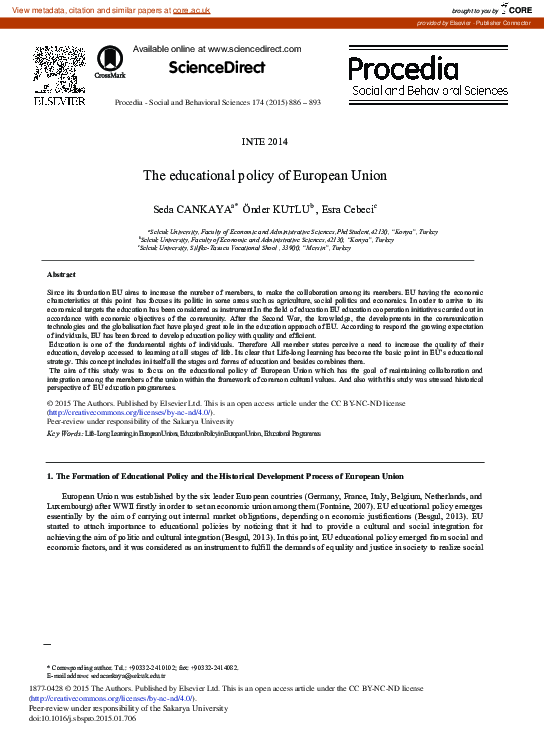 (PDF) The Educational Policy of European Union